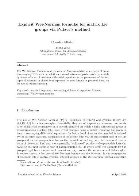 Explicit Wei-Norman formulæ for matrix Lie groups via Putzer's method