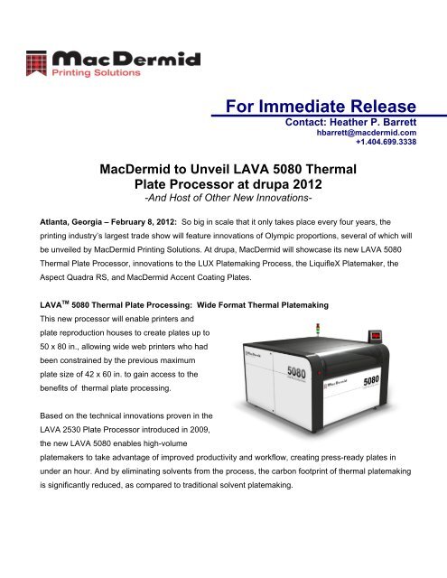MacDermid to Unveil LAVA 5080 Thermal Plate Processor
