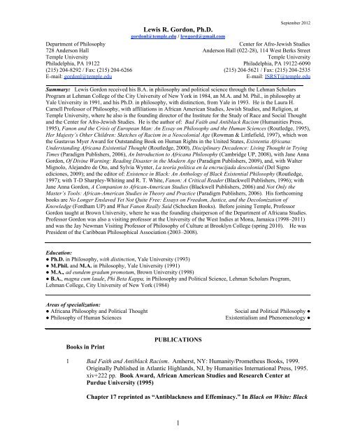 LEWIS GORDON-CV-SEPTEMBER-2012 - LEWIS R. GORDON