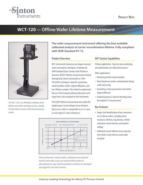 WCT-120 — Offline Wafer Lifetime Measurement - Sinton Instruments