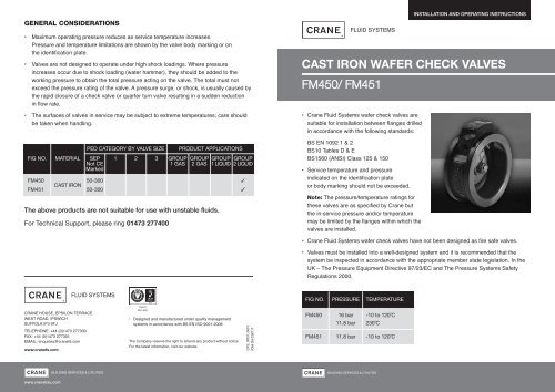 cast iron wafer check valves fm450/ fm451 - Crane Fluid Systems