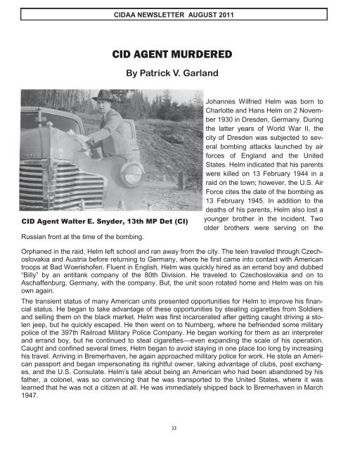 CID AGENT MURDERED - US Army Criminal Investigation Command