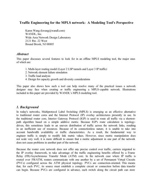 Traffic Engineering for the MPLS network: A Modeling ... - WANDL