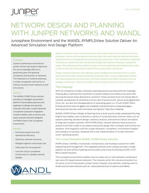 Network Design and Planning with Juniper Networks and WANDL