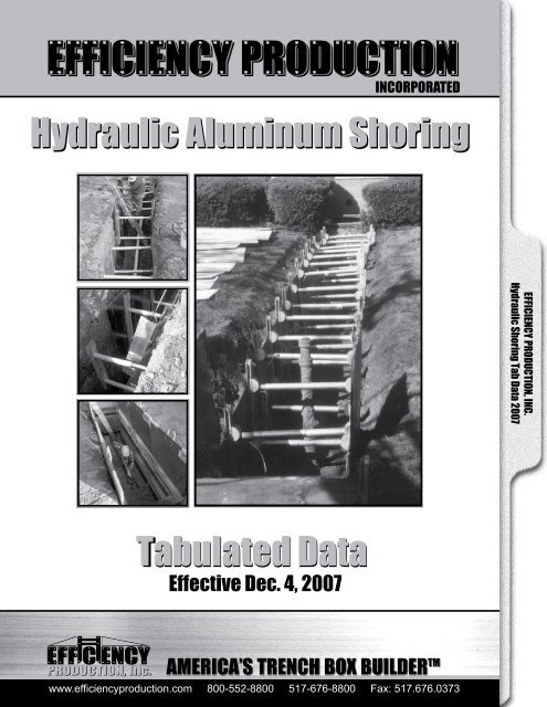 Hydraulic Shoring Tabulated Data