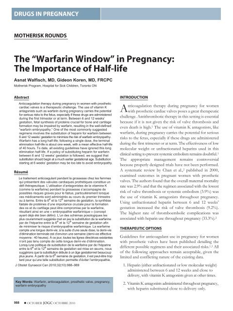 The “Warfarin Window” in Pregnancy: The Importance of ... - JOGC