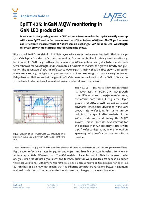 EpiTT 405: InGaN MQW monitoring in GaN LED production - Laytec