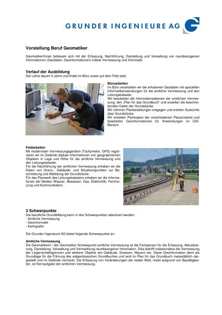 Vorstellung Beruf Geomatiker - Grunder Ingenieure AG