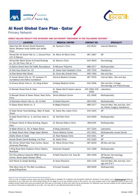 Al Koot Global Care Plan - Qatar