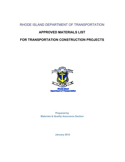 RIDOT's Product Approved List - Rhode Island Department of ...