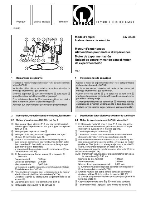 LEYBOLD DIDACTIC GMBH Mode d'emploi 347 35/36 Instrucciones ...