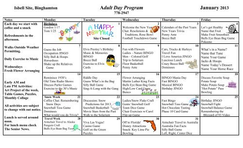 Adult Day Program January 2013 - Broome County