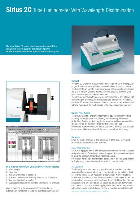 Sirius 2C Tube Luminometer With Wavelength Discrimination