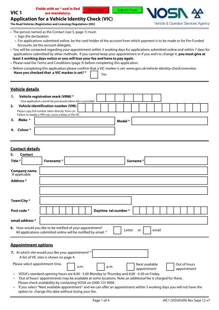 Application for Vehicle Identity Check (VIC)
