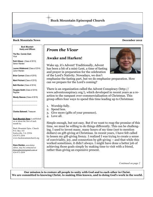 From the Vicar - Buck Mountain Episcopal Church