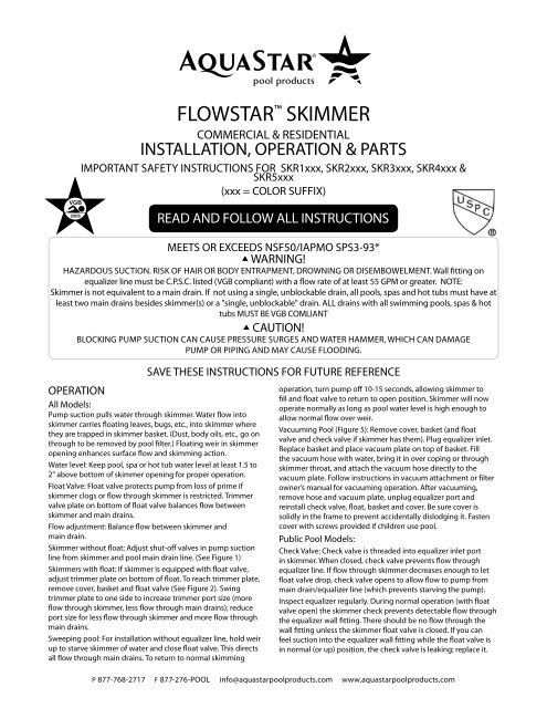 FLOwStAr™ SKimmer - AquaStar Pool Products