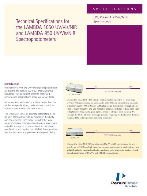 Technical Specifications for the LAMBDA 1050 UV/Vis ... - PerkinElmer