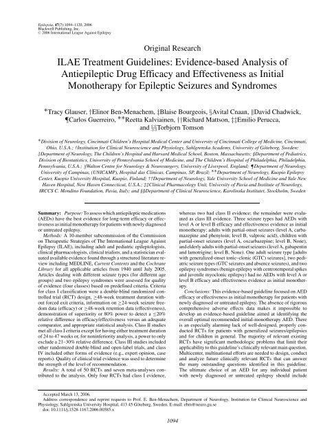 ILAE Treatment Guidelines - International League Against Epilepsy