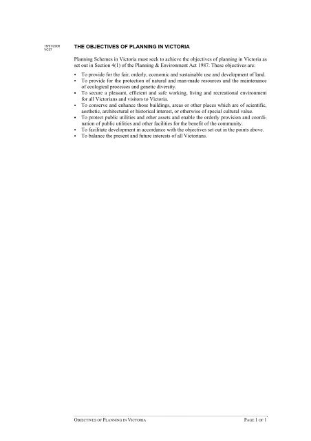 THE OBJECTIVES OF PLANNING IN VICTORIA Planning Schemes ...