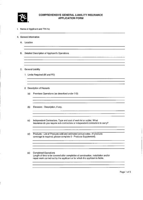 Commercial General Liability Proposal Form - ACE Insurance