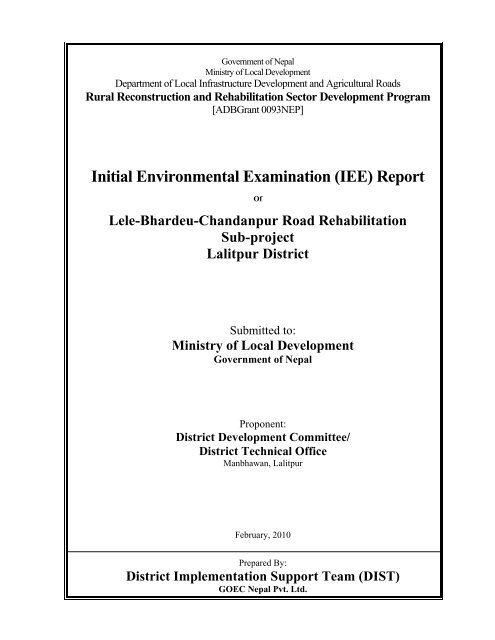 Initial Environmental Examination (IEE) Report - RRRSDP