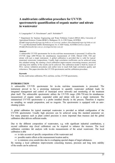 A multivariate calibration procedure for UV/VIS spectrometric ...