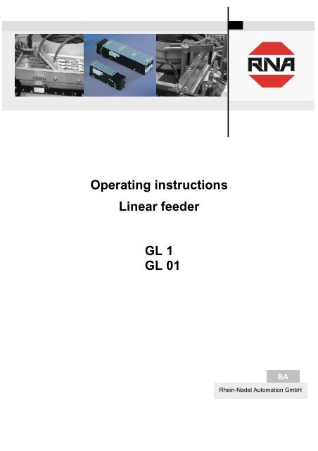 Operating instructions Linear feeder GL 1 GL 01 - RNA Automation Ltd