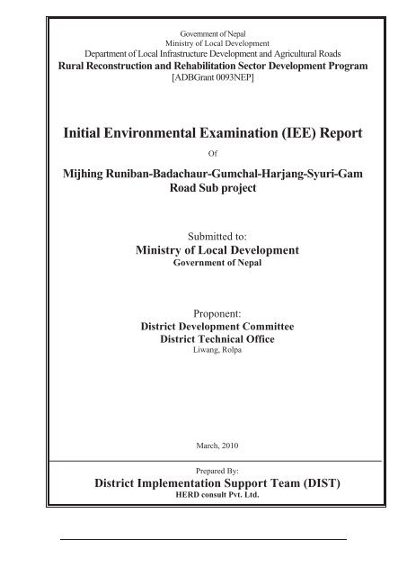 Initial Environmental Examination (IEE) Report - RRRSDP