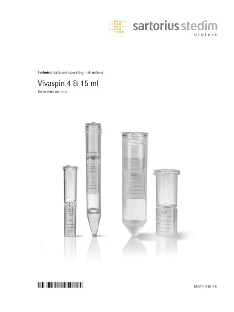 Technical data and operating instructions Vivaspin 4 - Vivaproducts
