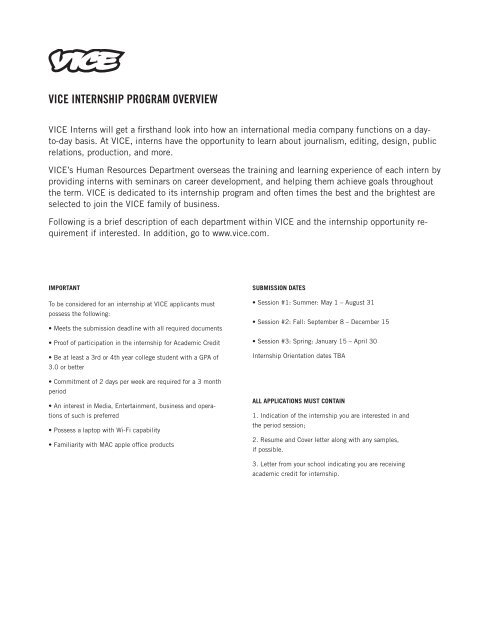 Vice internship program overview