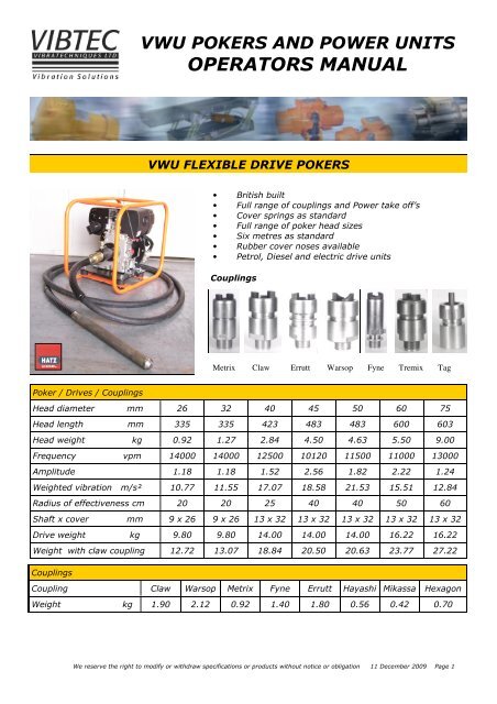 Vibtec vwu flex drive parts manual abbreviated