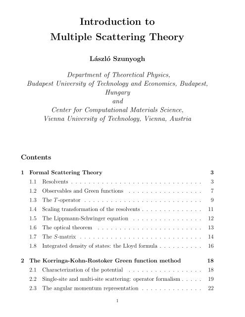 Introduction to Multiple Scattering Theory