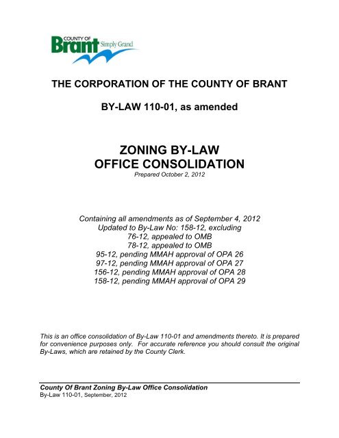 zoning by-law 110-01 - County of Brant