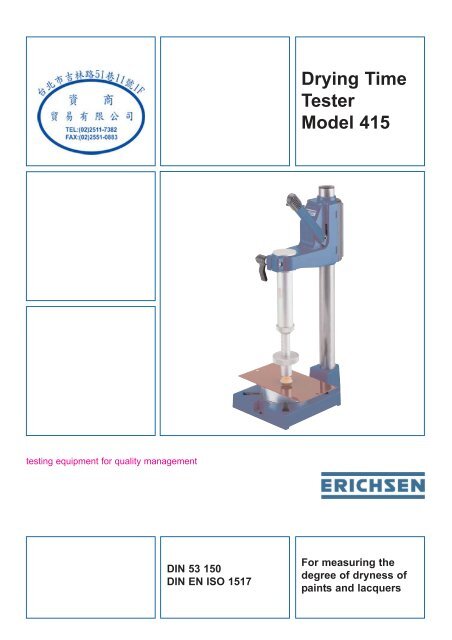 Drying Time Tester Model 415