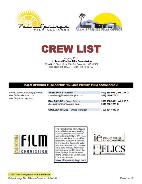 CREW LIST - Palm Springs Film
