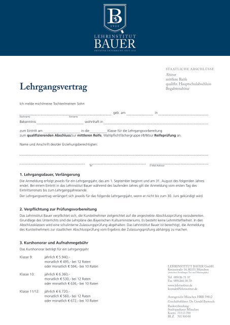 Lehrgangsvertrag - Lehrinstitut Bauer