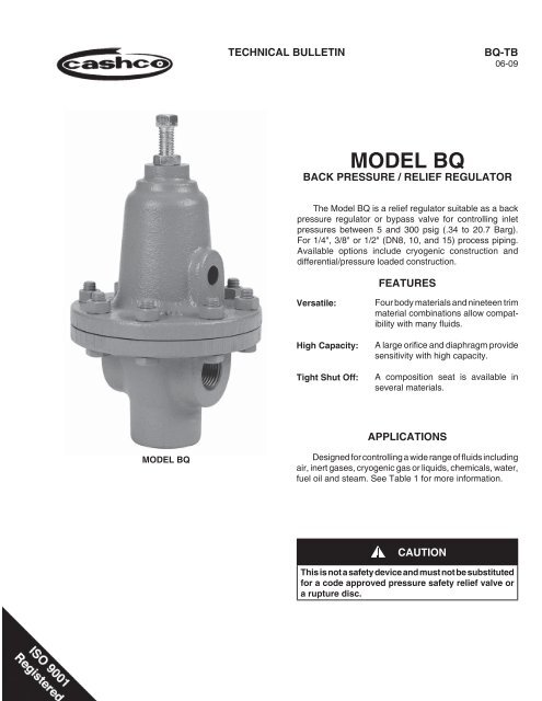 Cashco Model BQ BP Regulator.pdf - Venture Technology Groups Inc.