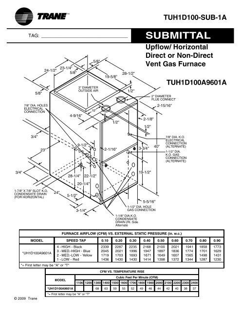 Trane Submittal Upflow / Horizontal Direct or Non-Direct Vent Gas ...