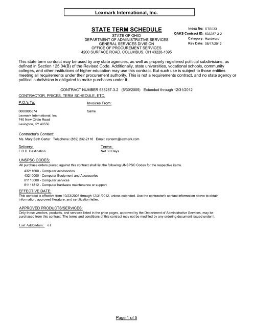 STATE TERM SCHEDULE - State Procurement - State of Ohio