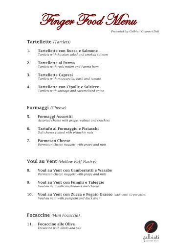 finger food menu - Southward Car Museum