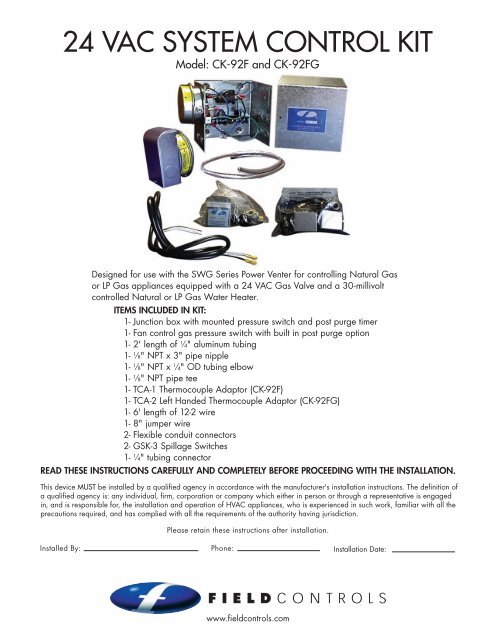 24 VAC SYSTEM CONTROL KIT - Field Controls