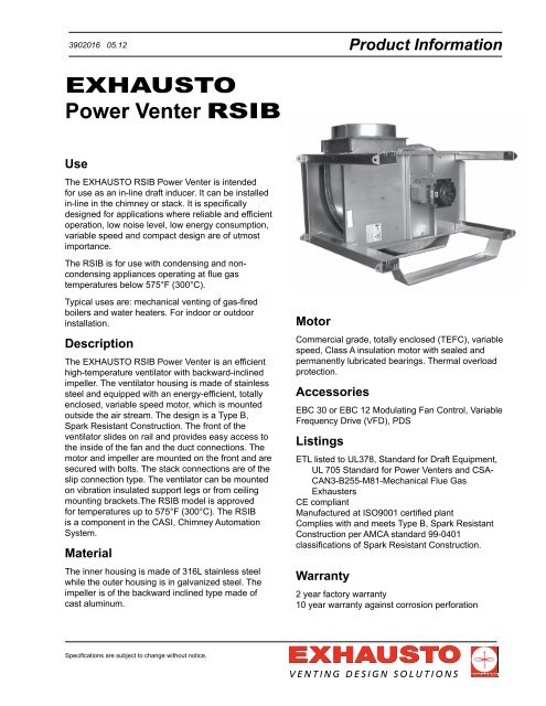 EXHAUSTO Power Venter RSIB - Enervex