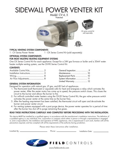 SIDEWALL POWER VENTER KIT - Field Controls