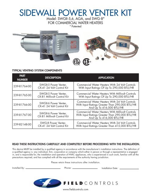 SIDEWALL POWER VENTER KIT - Bradford White