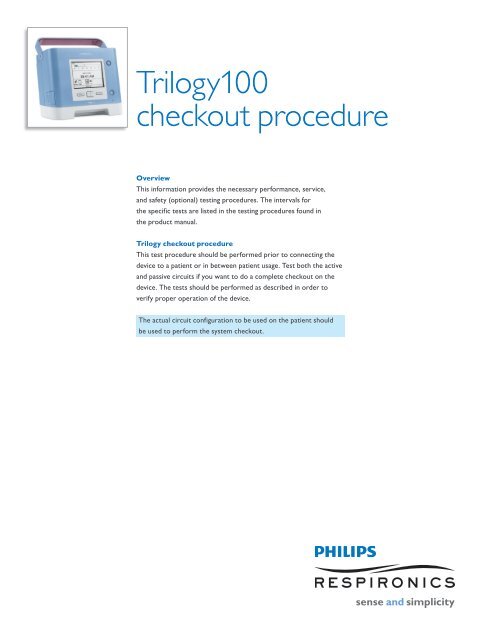 Trilogy 100 Checkout Procedures - Trilogy100 - Respironics