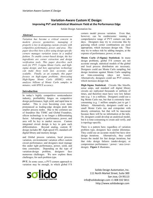 Variation-Aware Custom IC Design - Solido Design Automation
