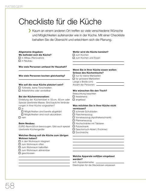 Checkliste für die Küche - Bauen und wohnen Checkliste für die Küche - Bauen und wohnen