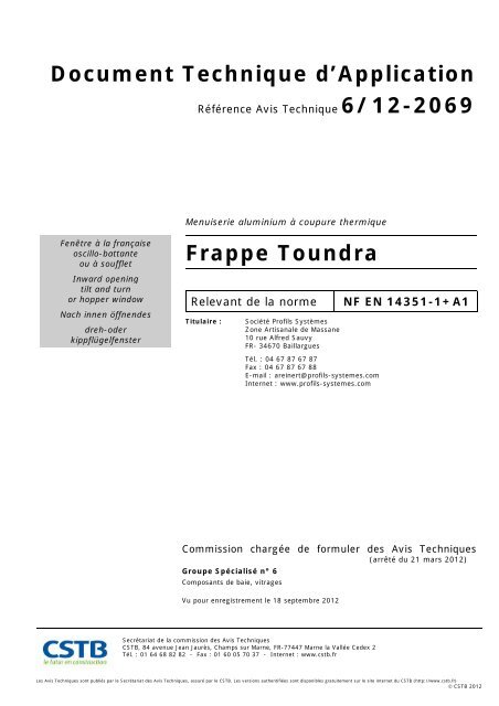 Document Technique d'Application Frappe Toundra - CSTB