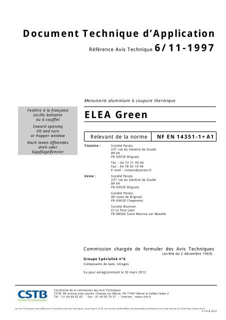 Document Technique d'Application ELEA Green - CSTB