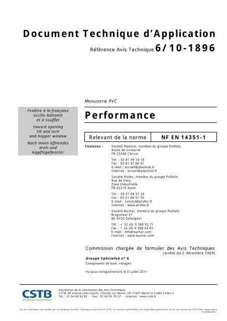 Document Technique d'Application Performance - CSTB